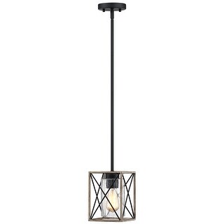 Black and Distressed Faux Wood Rustic Farmhouse Mini Pendant Island ...