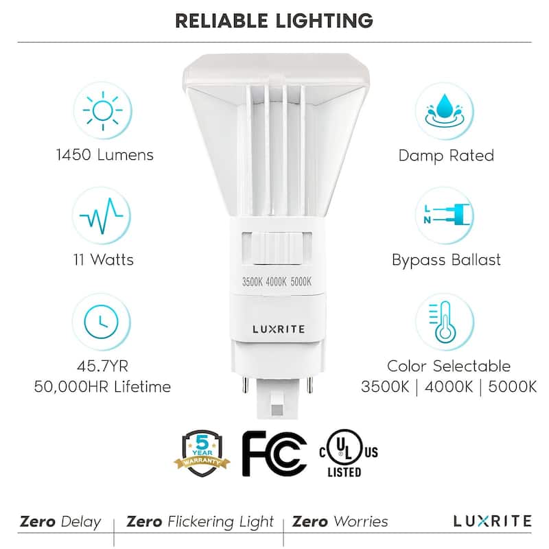 Luxrite Vertical PL LED CFL Replacement 11W Ballast Bypass Fits G24D ...