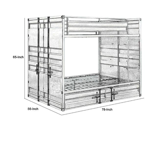 Industrial Style Full Size Bunk Bed with Recessed Panel Design, White ...