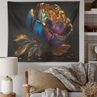 Designart 'Rainbow Peony Liquid Gold III' Floral Peony Wall Tapestry ...