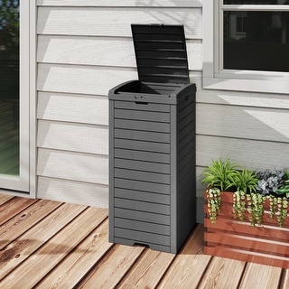 31 Gal. Waterproof Resin Outdoor Trash Can Storage with Tiered Lid and ...