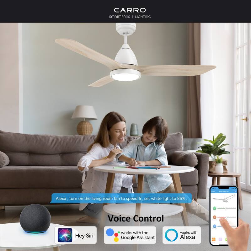 CARRO Abbott 52" Smart Ceiling Fan with Light and Remote Control-Solid ...
