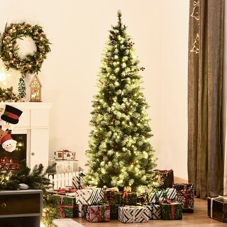 Flame-Retardant 6ft Pre-Lit Christmas Tree with 618 Tips, Pine Cones ...