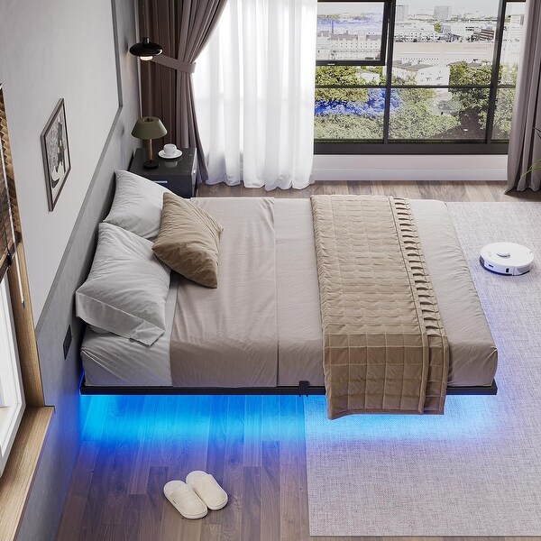 Floating bed with lights underneath store