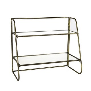 2 Tier Tubular Metal Frame Stand with Glass Shelves, Brass and Clear ...