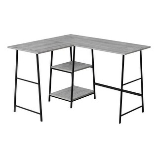 48 Inch Grey L Shaped Computer Desk with Industrial Metal Shelves - Bed ...