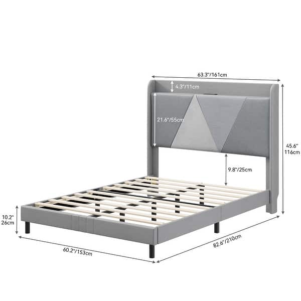 Moasis Queen Linen Bed Frame with Splice Geometry Headboard - Bed Bath ...