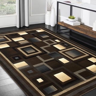 HR Chocolate Brown and Gray Abstract Geometric Modern Squares Pattern ...