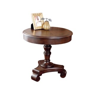 Ashley T496-6 Brookfield Dark Brown Round End Table w/ Hand Finished ...