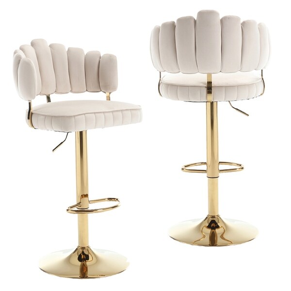 HOMEFUN Velvet Swivel Adjustable Height Scallop Bar Stools With Footrest set of 2 Bed Bath Beyond 38878282