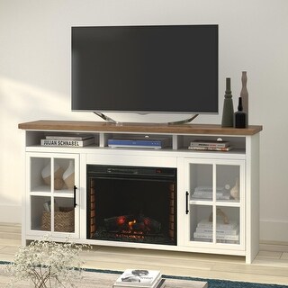 Bridgevine Home White 75 inch Fireplace TV Stand in White & Bourbon ...