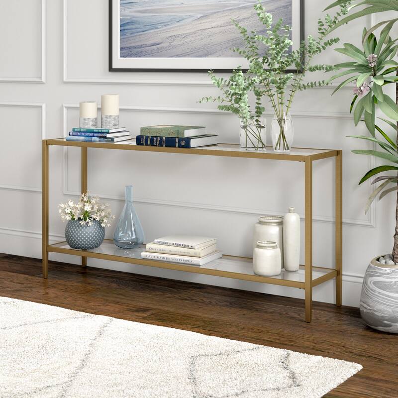 Hera 64'' Wide Rectangular Console Table with Glass Shelf - 64" Wide ...