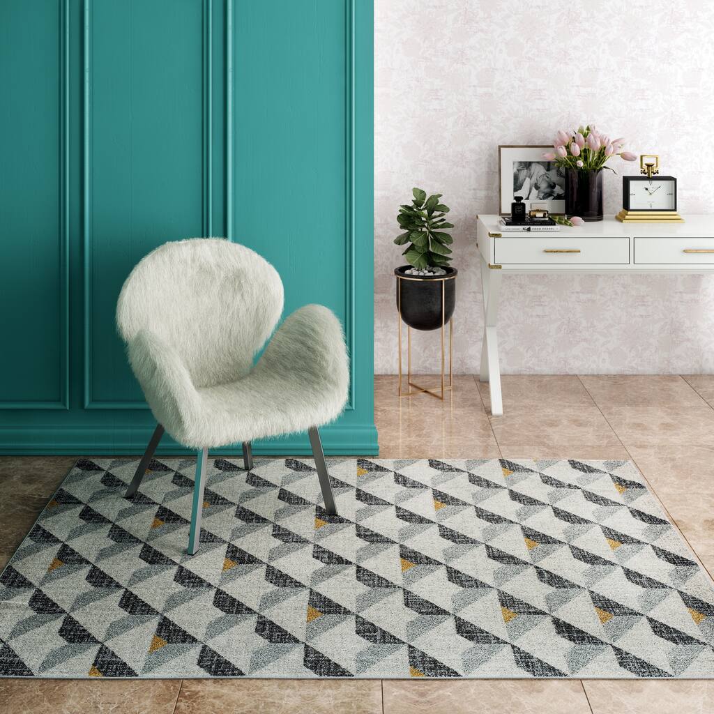 Rugs America Aurea Collection Gold Tone Geo rug - Overstock - 27211775