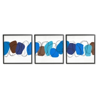 Stupell Modern Oblong Blue Shapes Geometric Abstract Scribble 3 Piece ...