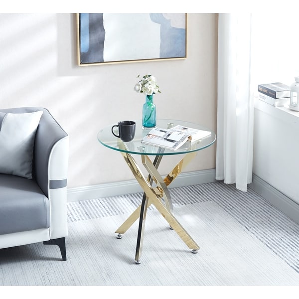 Modern Round Tempered Glass End Table with Chrome Legs - Bed Bath ...