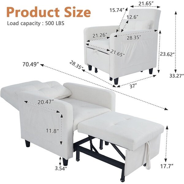Convertible Sleeper Chair Bed 3 in 1 Sleeper Sofa Couch Bed w Pillow Side Pockets Pull Out Sofa Bed for Apartment Office On Sale Bed Bath Beyond 36177896