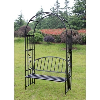 Kinbor Outdoor Metal Garden Arch With Seat Bench Arch Garden Arbour For ...
