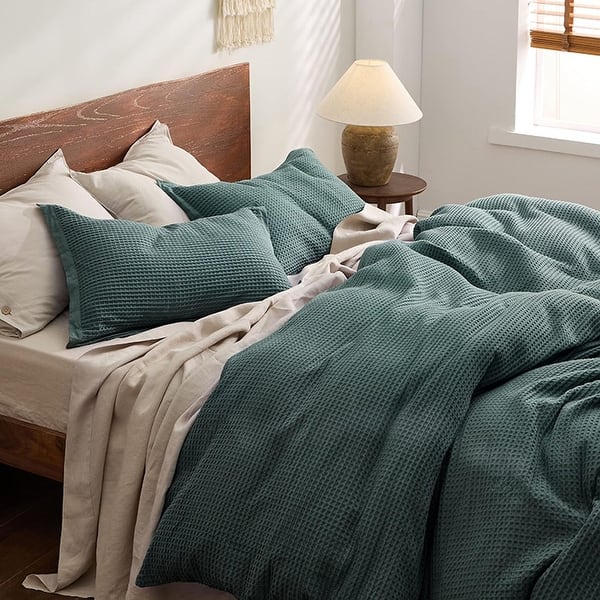 green waffle bedding