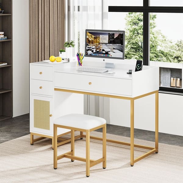 white makeup table without mirror