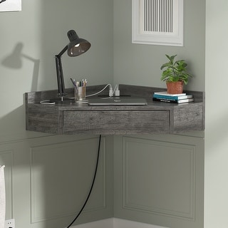 Space-Saving Floating Corner Desk with Outlets & USB Ports, Wall ...