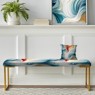 Designart - White And Blue Marble Wave - Marble Upholstered Bench ...