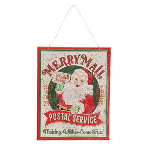 Metal Retro Merry Mail Postal Service Sign Embossed Santa Vintage ...