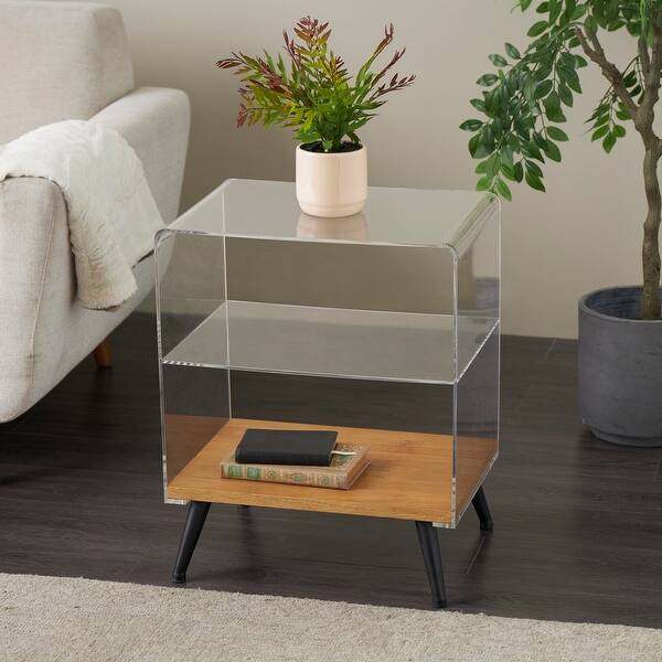 Clear Acrylic Plastic Side End Accent Table with Wood Base and Black ...