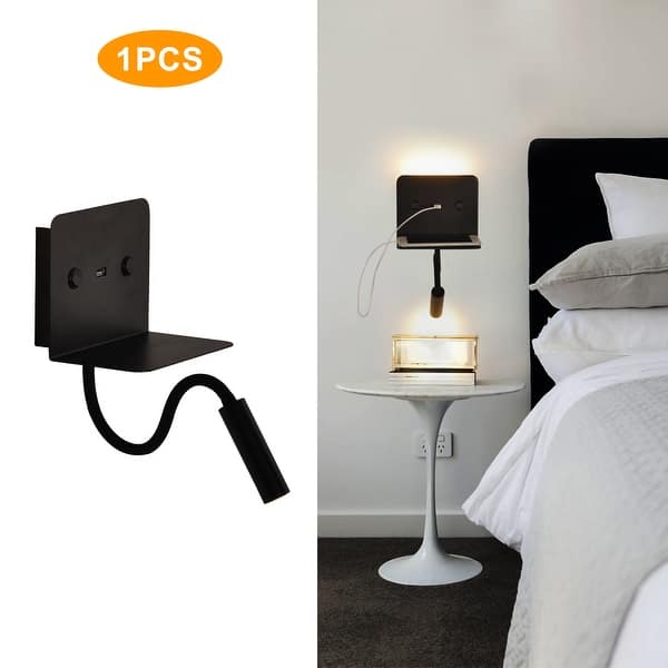 Modern Reading LED Wall Mount Lamp with USB Charging Port Bedside Night ...