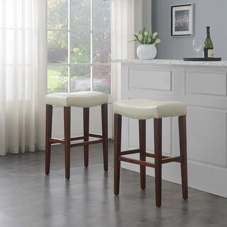 Premium Leather Counter Height Barstools Set of 2 - Backless Design ...