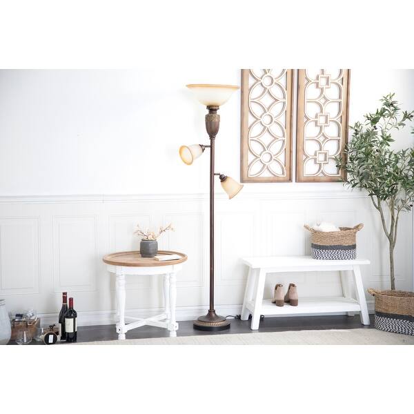 Brown Metal Antique Style 3 Light Torchiere with 2 Movable Glass Shades ...