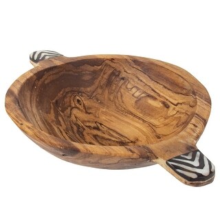 Rustic Olive Wood Bowl with Batik Bone Inlay Handles, 6-inch - Bed Bath ...