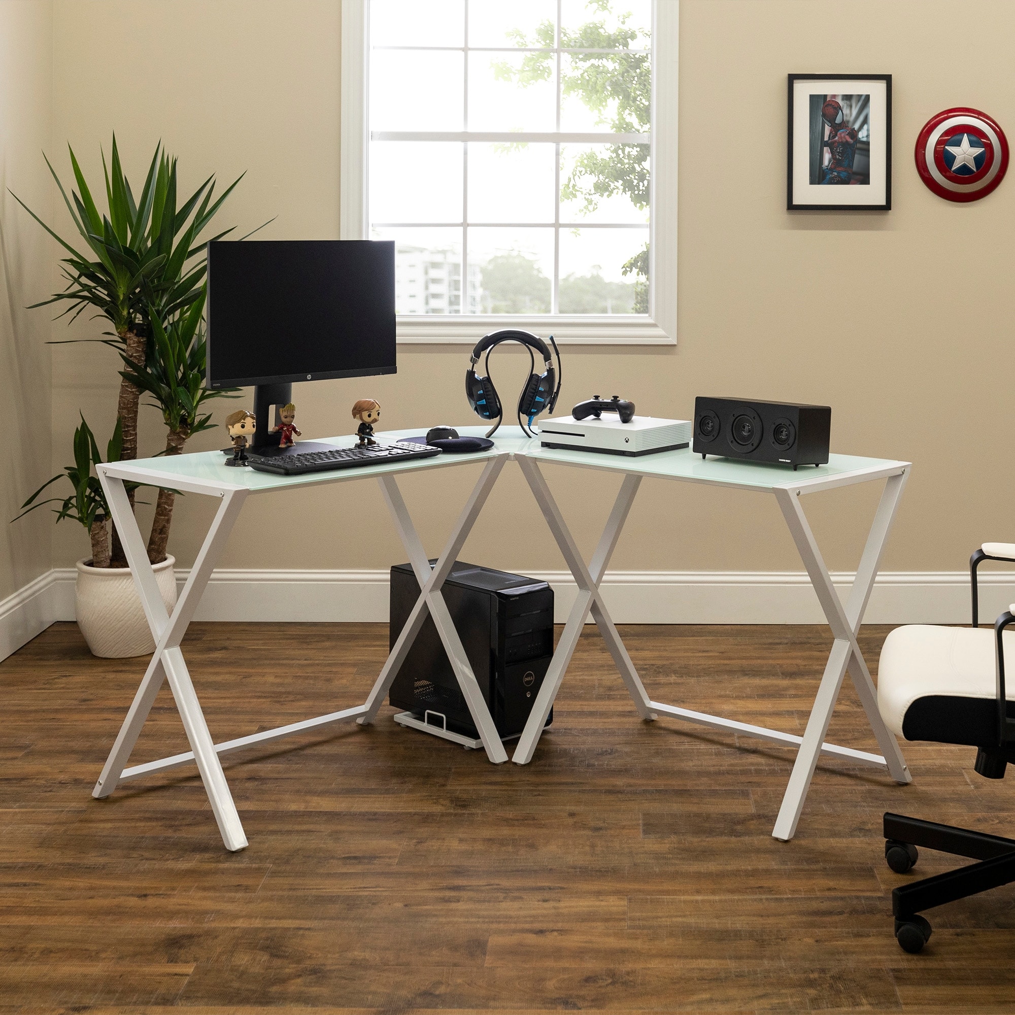 Metal glass corner desk store