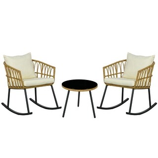 3P'C'S Bistro Set With Cushions, Outdoor Pe Rattan Wicker Patio Rocking ...