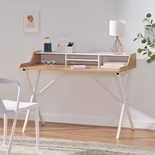 Modern White Melamine Computer Desk with Built-In Hutch and Iron Legs ...