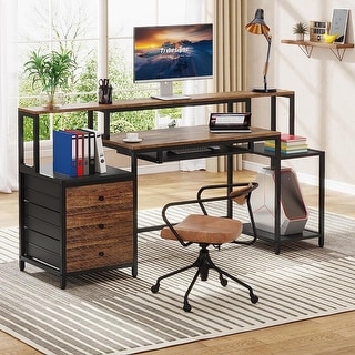 3 Drawers Computer Desk with Monitor Shelf Keyboard Tray - Bed Bath ...