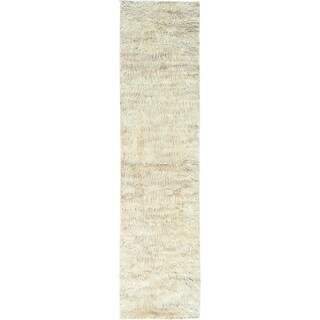 Shahbanu Rugs Beige, Undyed Natural Wool Hand Knotted, Shaggy Moroccan ...