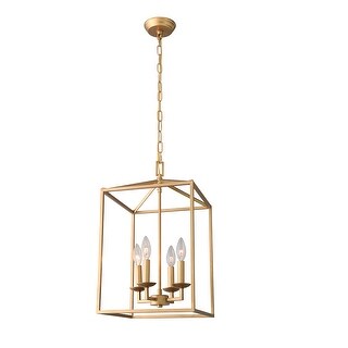 4-Light Classic Gold Candle Square Chandelier in Farmhouse Iron Cage ...