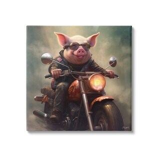 Stupell Biker Pig on Motorcycle Canvas Wall Art Design by Roozbeh - Bed ...
