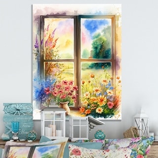 Designart "Summer Sunset Floral Window Iv" Farm Windows Canvas Print ...