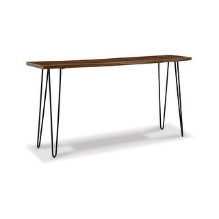 70 Inch Counter Height Dining Table, Light Brown Wood, Black Metal Legs ...