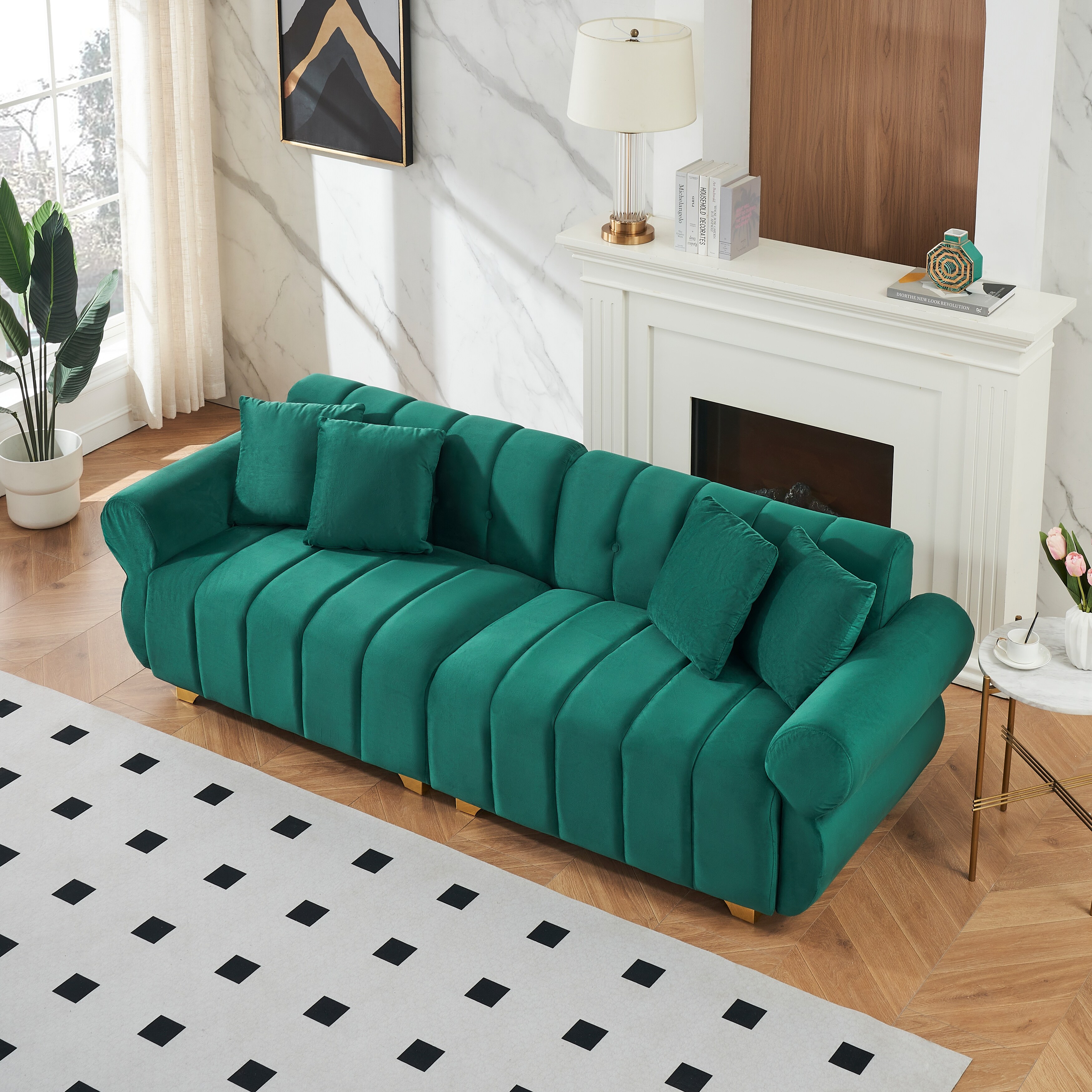 Stylish Sofa with Metal Feet Mercer41 Upholstery Color Green