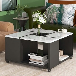 Modern 2-layer Coffee Table with Casters,with Removable Tray - Bed Bath ...