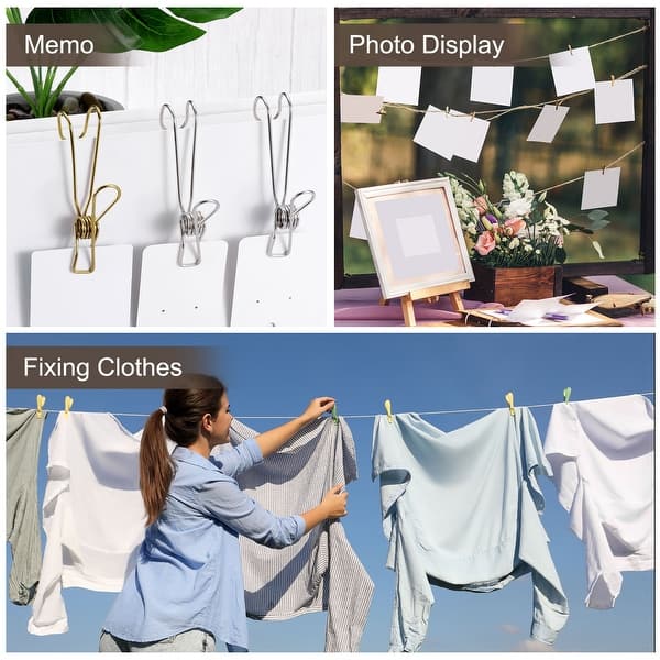 8Pcs Stainless Steel Clothespin with Hook Universal Hanging Clips ...