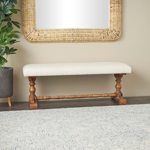 Cream Fabric Bench with Brown Turned Legs - Bed Bath & Beyond - 39065593