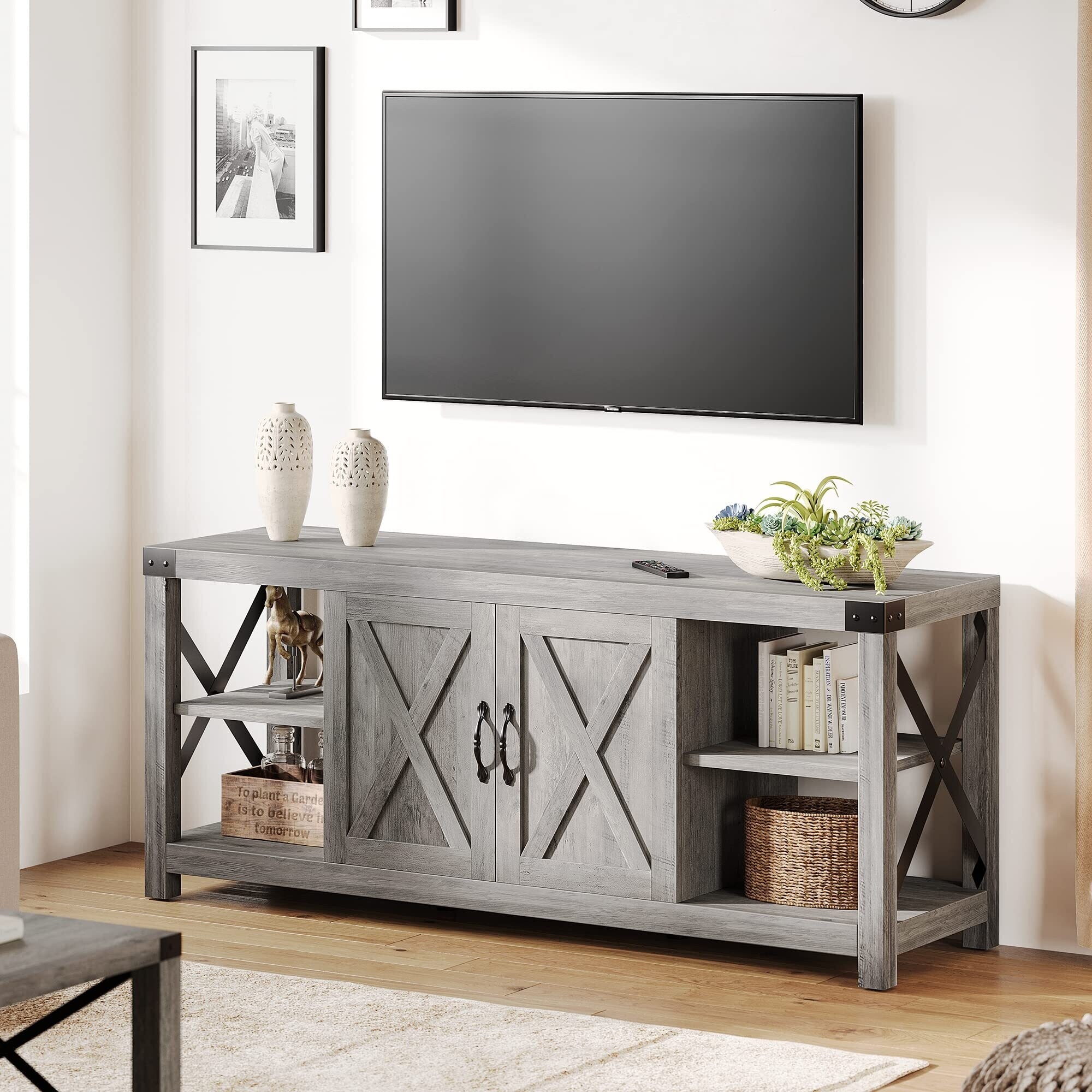Farmhouse TV Stand for 65 60 55 Inchs Wood TV Table Media Console On Sale Bed Bath Beyond 40329676
