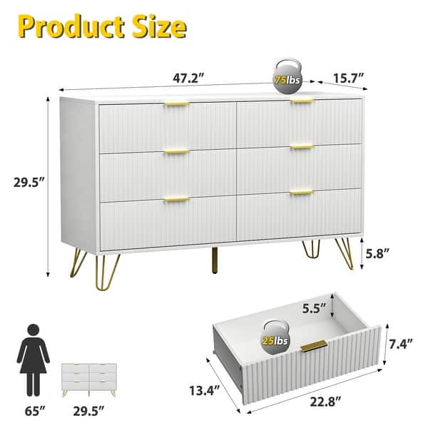 FURNIWAY Fluted Drawer Dresser for Bedroom - Bed Bath & Beyond - 40146630