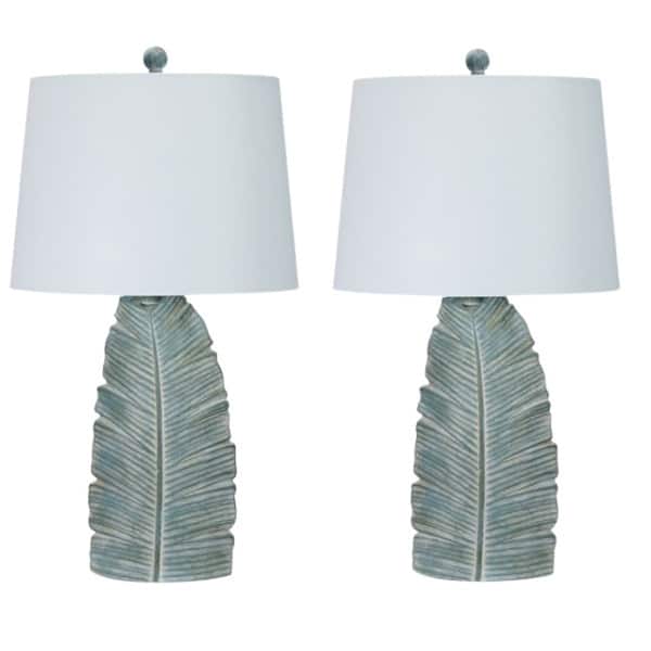 Pair of 26in Casual Blue Resin Table Lamp with Decorator Shade - Bed ...