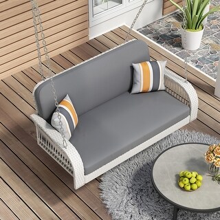Patio Outdoor 2-Seater Hanging Bench PE Wicker Porch Swing With Chains - Bed Bath & Beyond ...