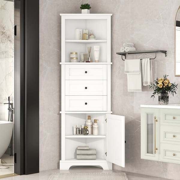 Bathroom Corner Storage Cabinet Triangle Tall Cabinet with Drawers and ...