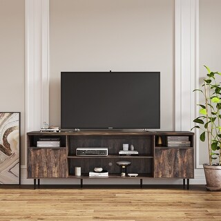Entertainment Center Console Table with 4 Doors and 4 Open Shelves ...